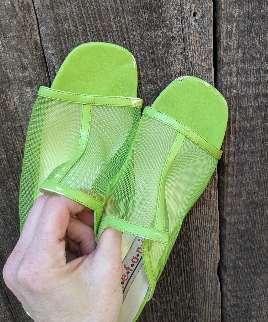 80s Vintage Neon Green Mesh Mules 8 M / Lime Green Leather Slip on ...