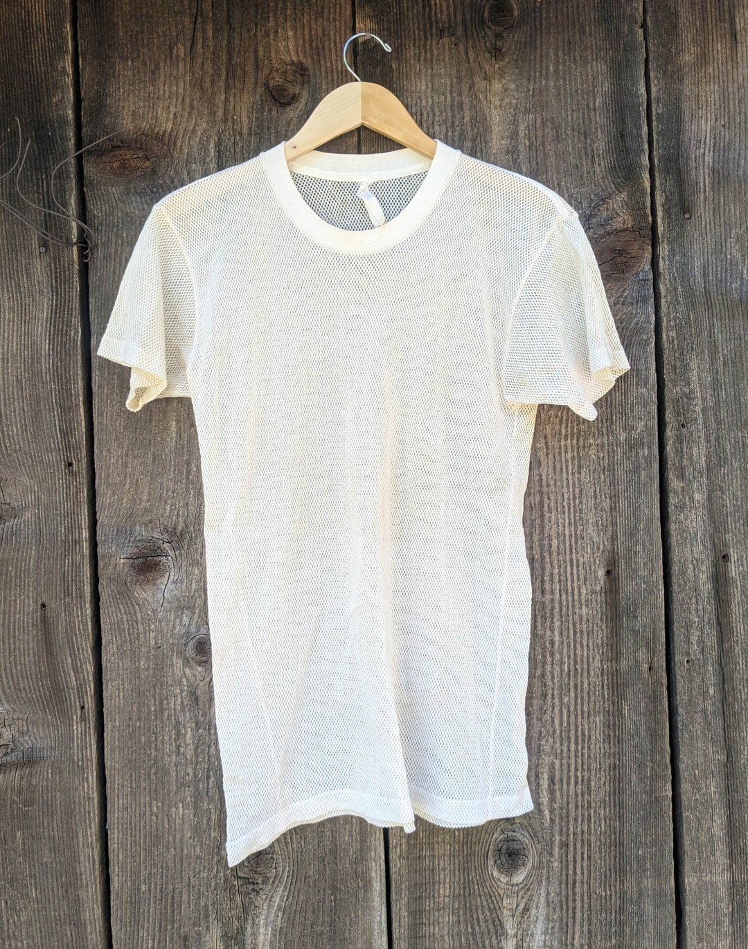 60s Vintage Mesh T Shirt / Cream Eggshell Beige Combed Cotton Poly 50 ...