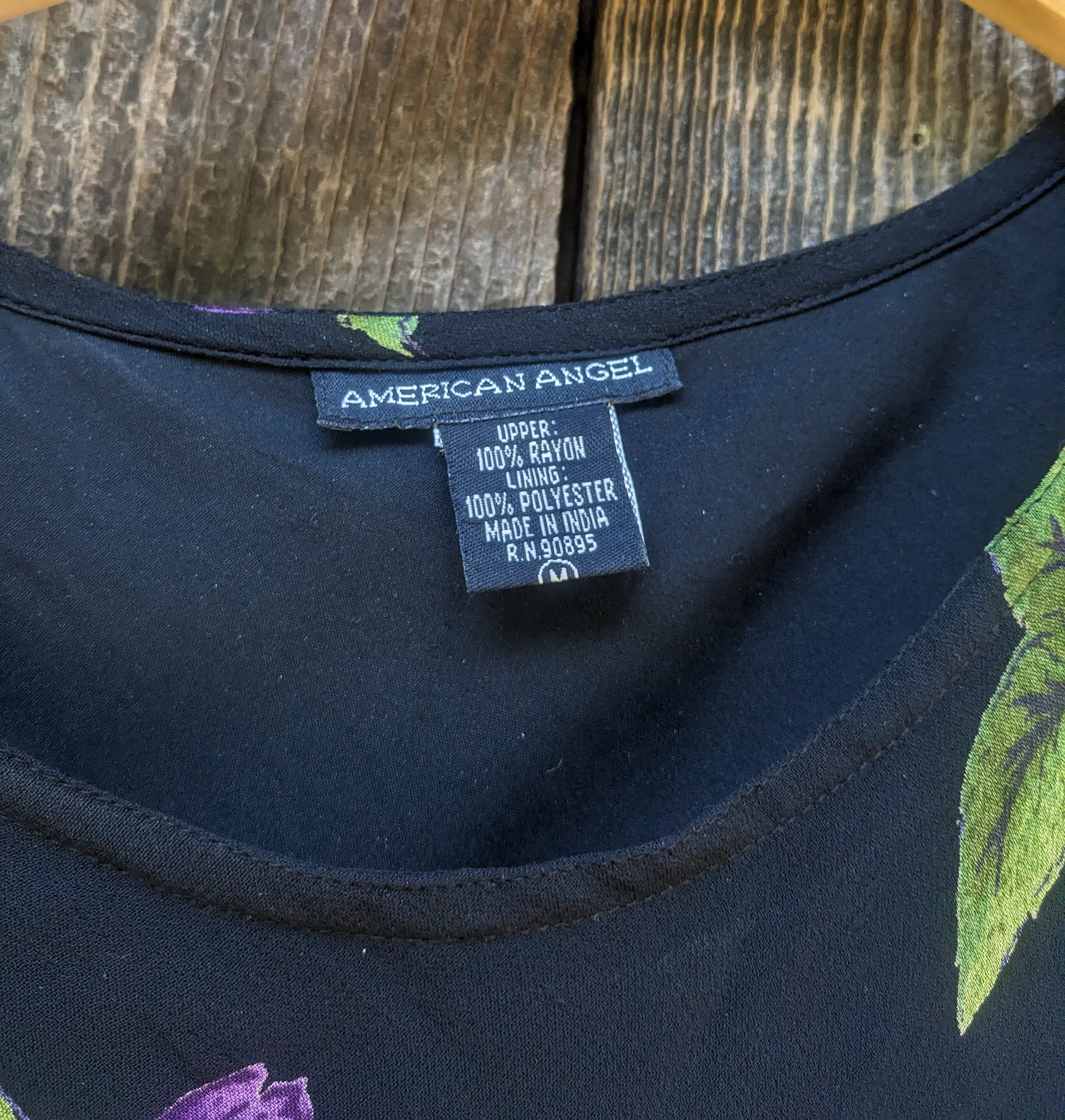 90s Vintage Y2K Black Rayon Dress / Bias Cut Floral Purple Flowers ...