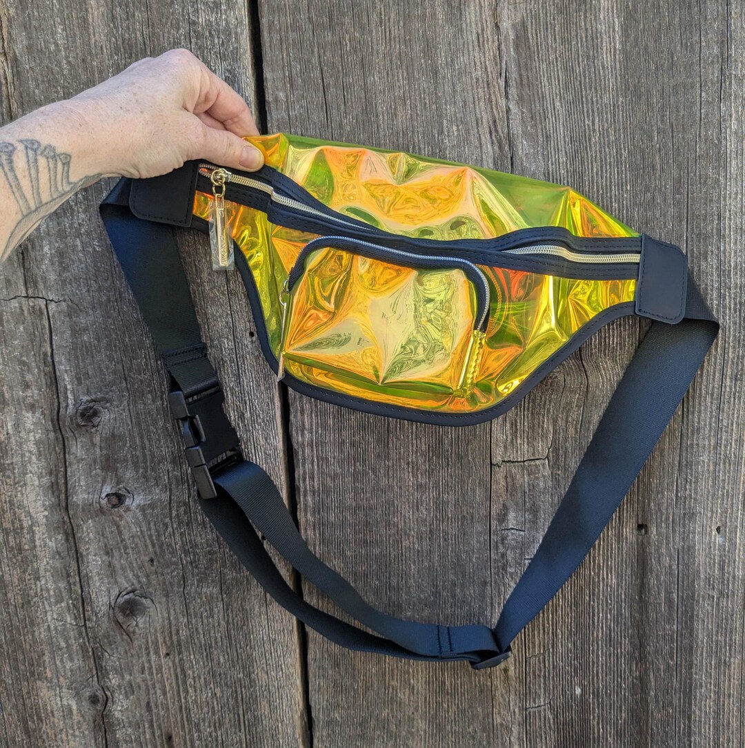 00s Vintage Y2K Clear Plastic Fanny Pack / Yellow Hologram Iridescent ...