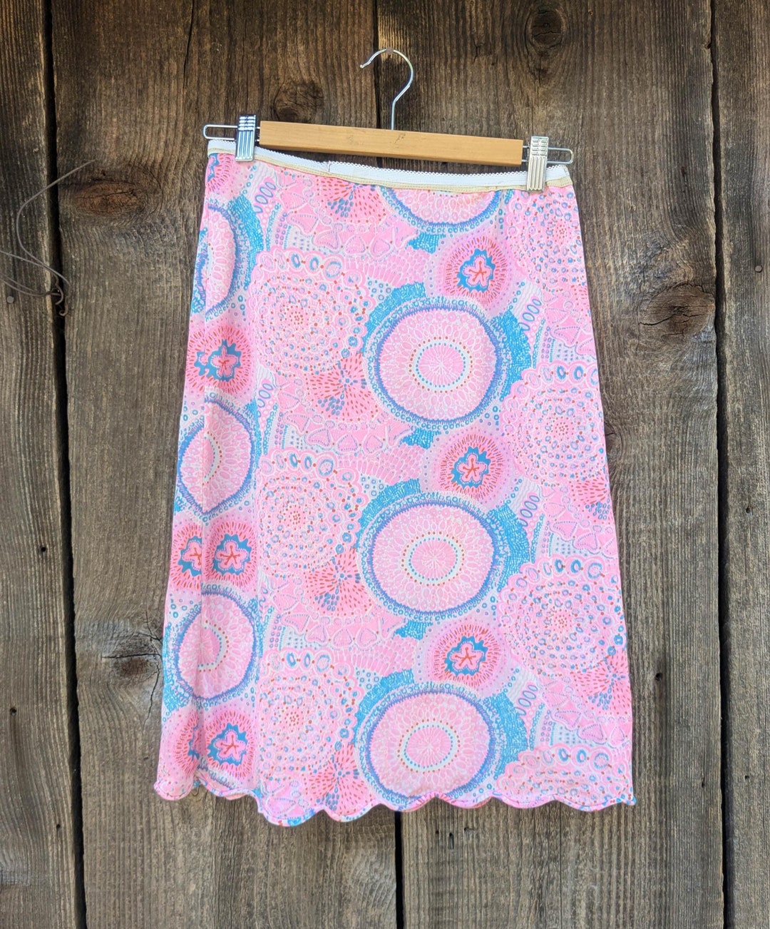 60s Vintage Pink Blue Slip Skirt / Psychedelic Abstract Geometric Mod ...