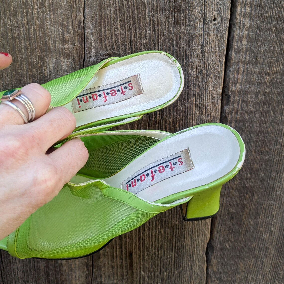 80s Vintage Neon Green Mesh Mules 8 M / Lime Green Leather Slip on ...