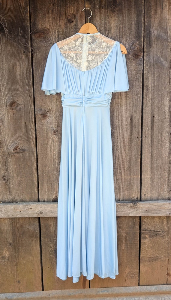 70s vintage Grecian disco dress / sky blue poly empir… - Gem