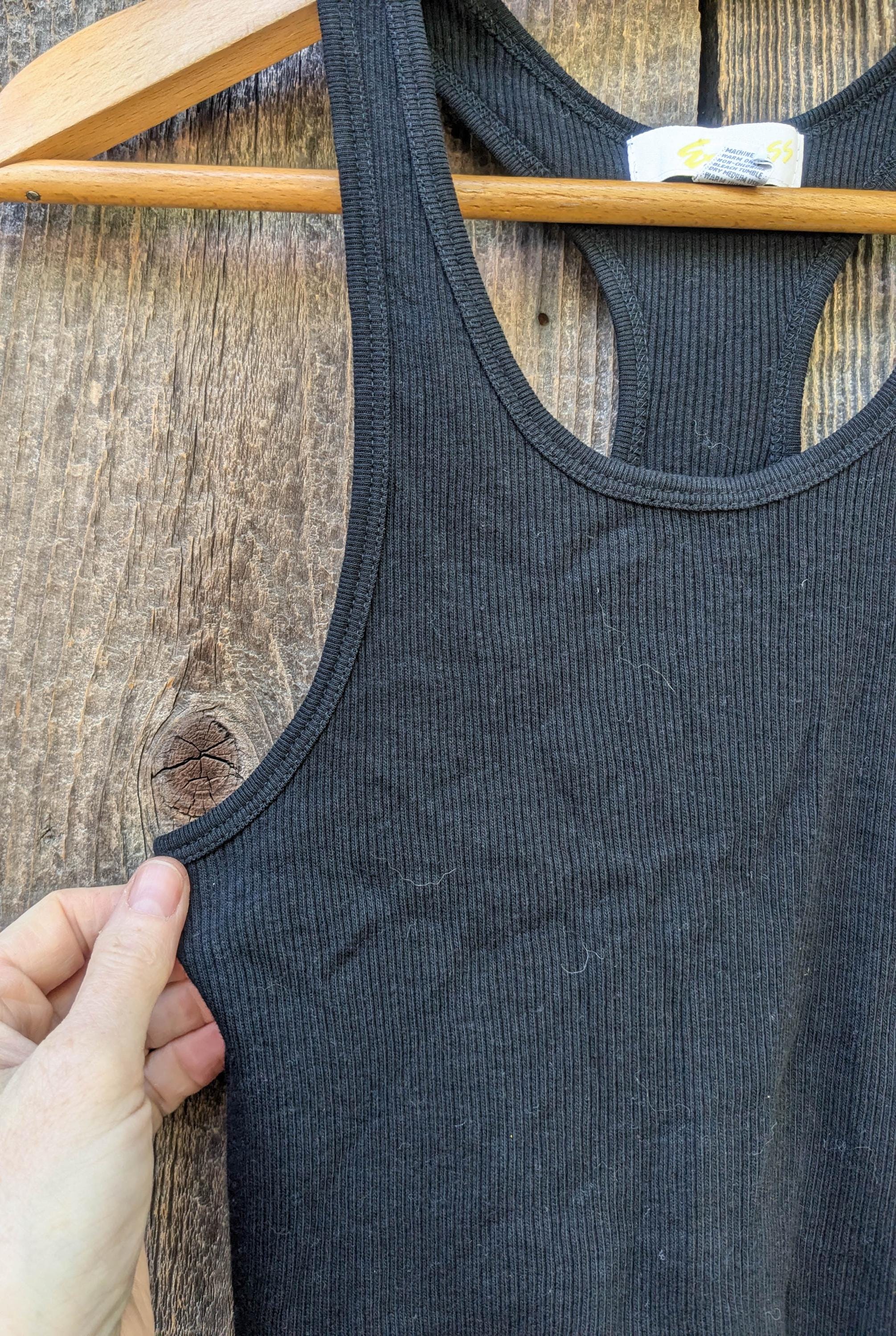 80s Vintage Black Ribbed Tank Top: Express Cotton Racerback - Etsy