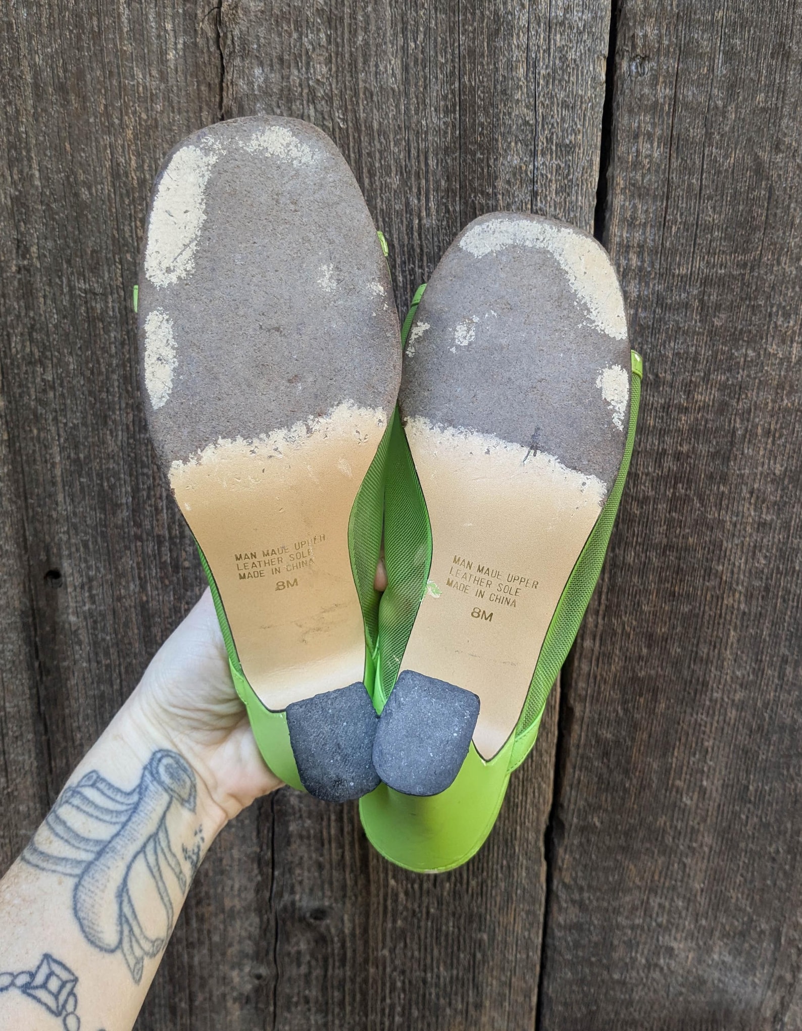 80s Vintage Neon Green Mesh Mules 8 M / Lime Green Leather Slip on ...