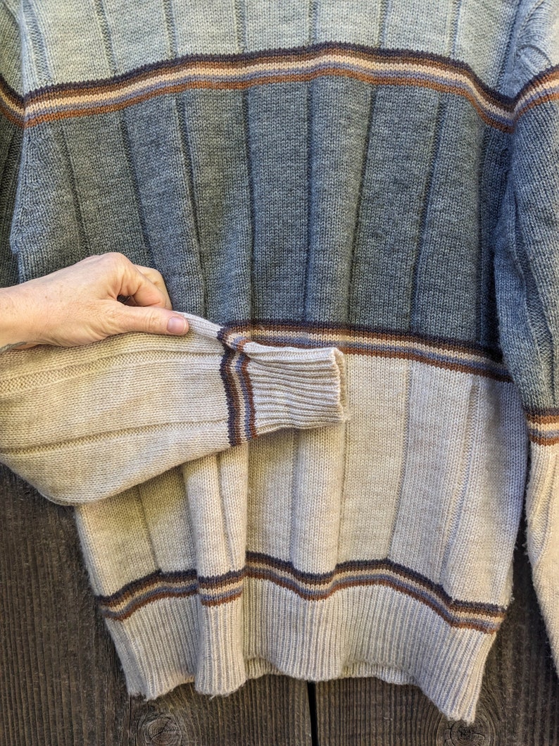 60s Vintage Striped Sweater / Sporty Retro Preppy Pullover Neutral ...