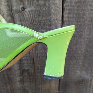 80s Vintage Neon Green Mesh Mules 8 M / Lime Green Leather Slip on ...