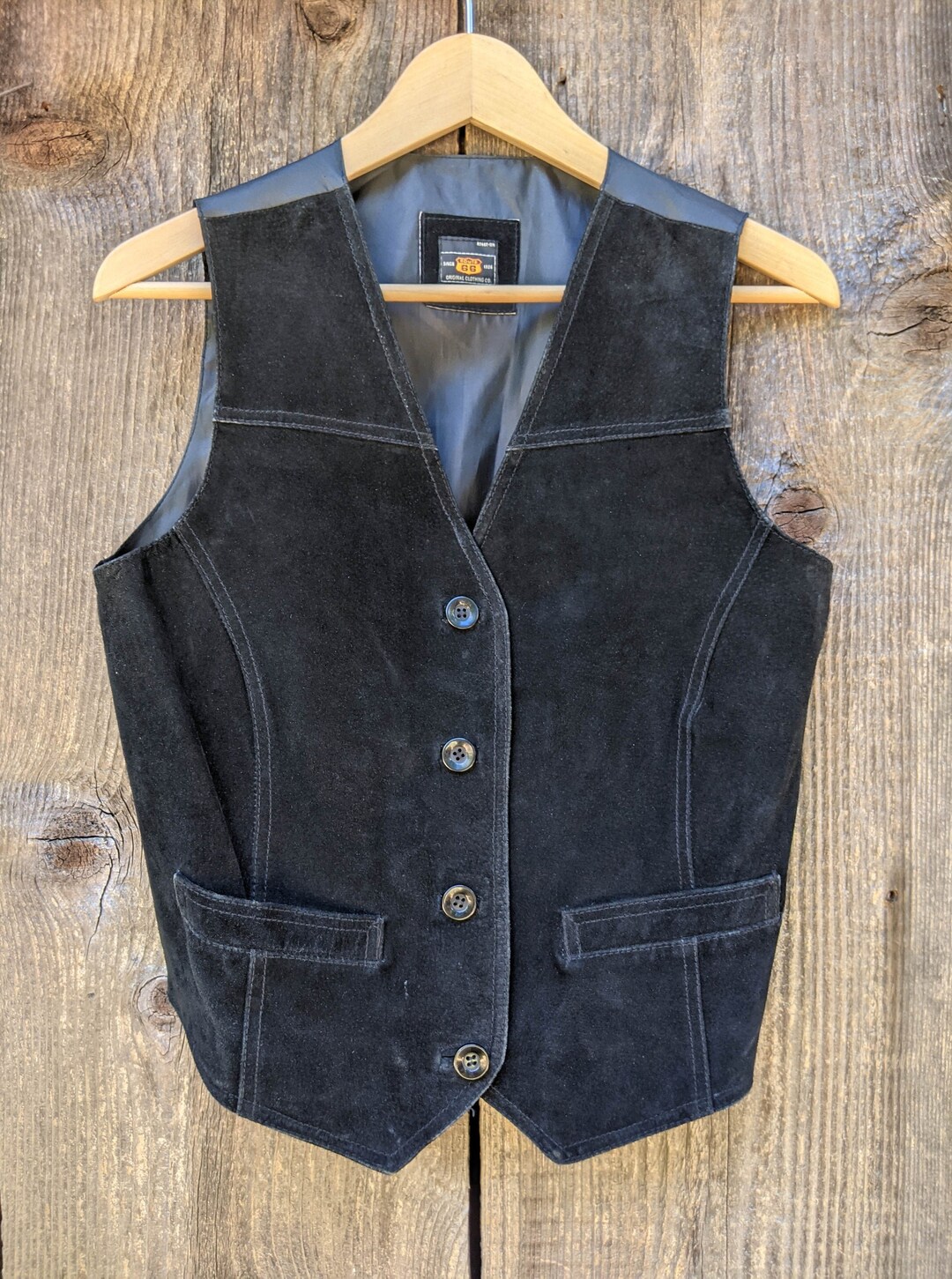 80s Vintage Black Suede Vest / Route 66 Biker Motorcycle Top / Rocker ...