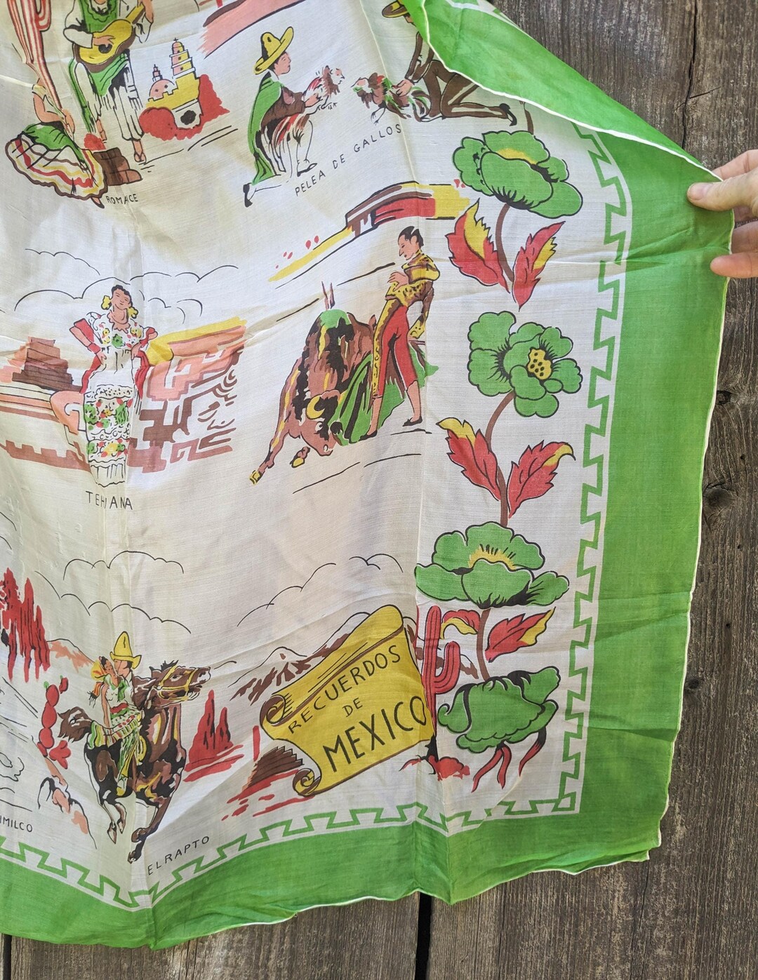 50s Vintage Silk Mexico Scarf / Mid Century Rare Travel Souvenir Gift ...