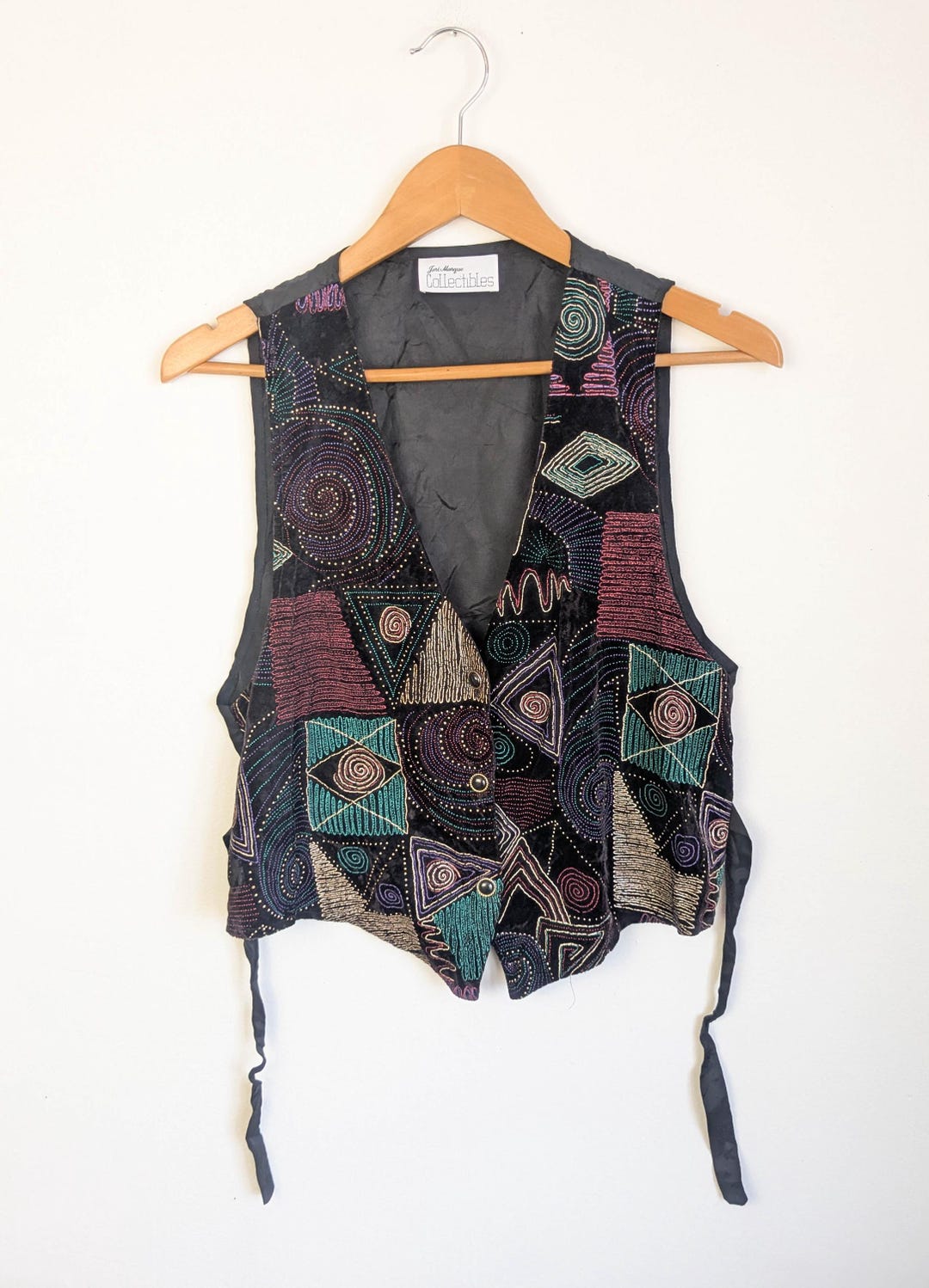 80s Vintage Velvet Pattern Vest / Metallic Geometric Abstract Puff ...