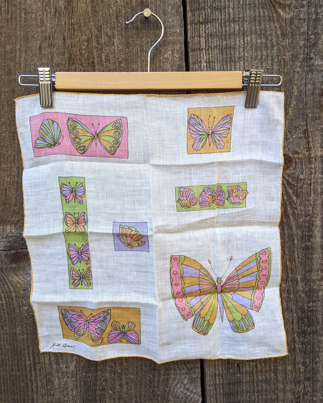 60s Vintage Butterfly Hankie / Kit Ann Mod Retro Handkerchief ...
