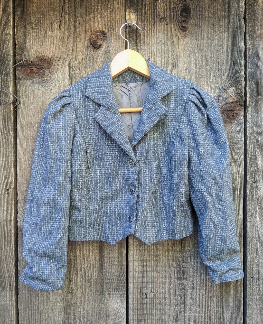 80s Vintage Gray Wool Bolero Jacket / Oscar De La Renta Check Checker ...