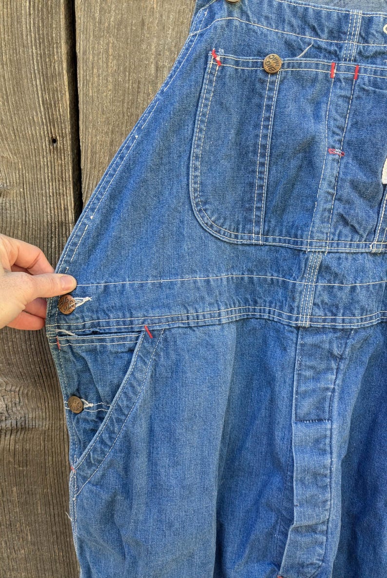 70s Vintage Big Mac Workwear Overalls / Light Blue Cotton Denim Red ...