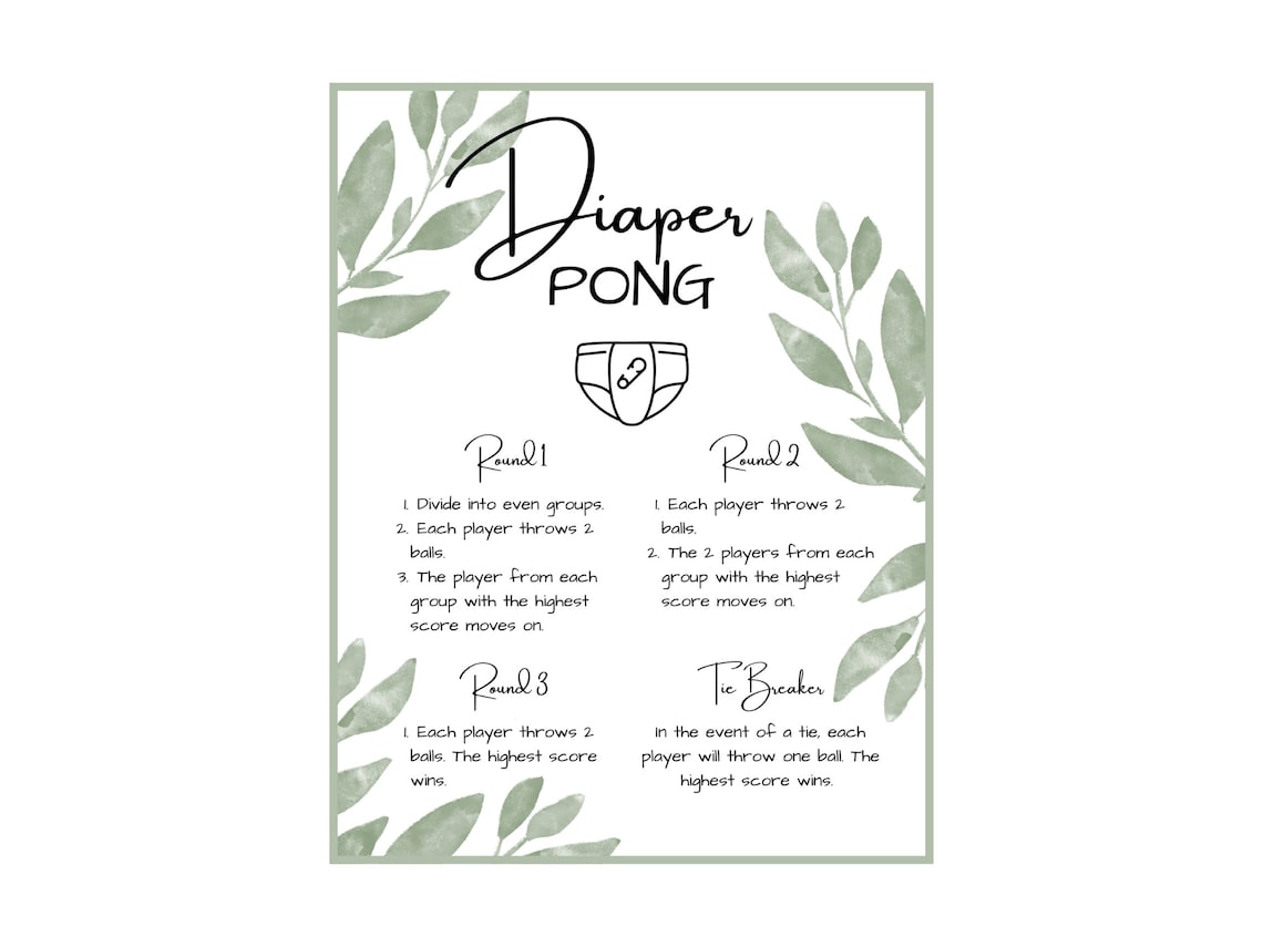 Diaper Pong Game Table Sign, Baby Shower Games, Baby Shower Activity ...
