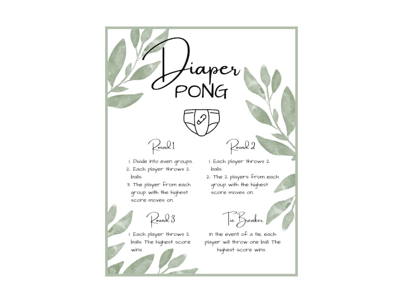 Diaper Pong Game Table Sign, Baby Shower Games, Baby Shower Activity ...