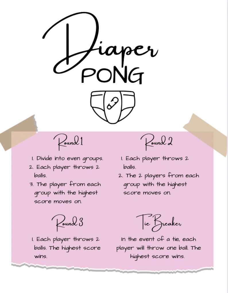 Diaper Pong Game Table Sign, Baby Shower Games, Baby Shower Activity ...