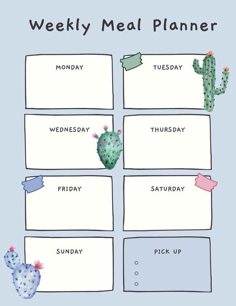 Weekly Menu Planner, Printable Weekly Menu, Fillable Weekly Menu, Meal ...