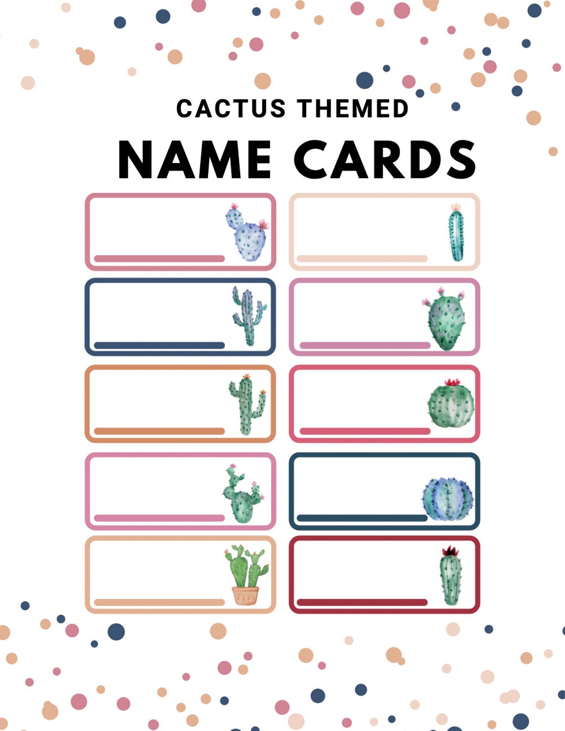 Cactus Themed Name Tags, Classroom Name Tags, Desk Name Tags, Binder ...