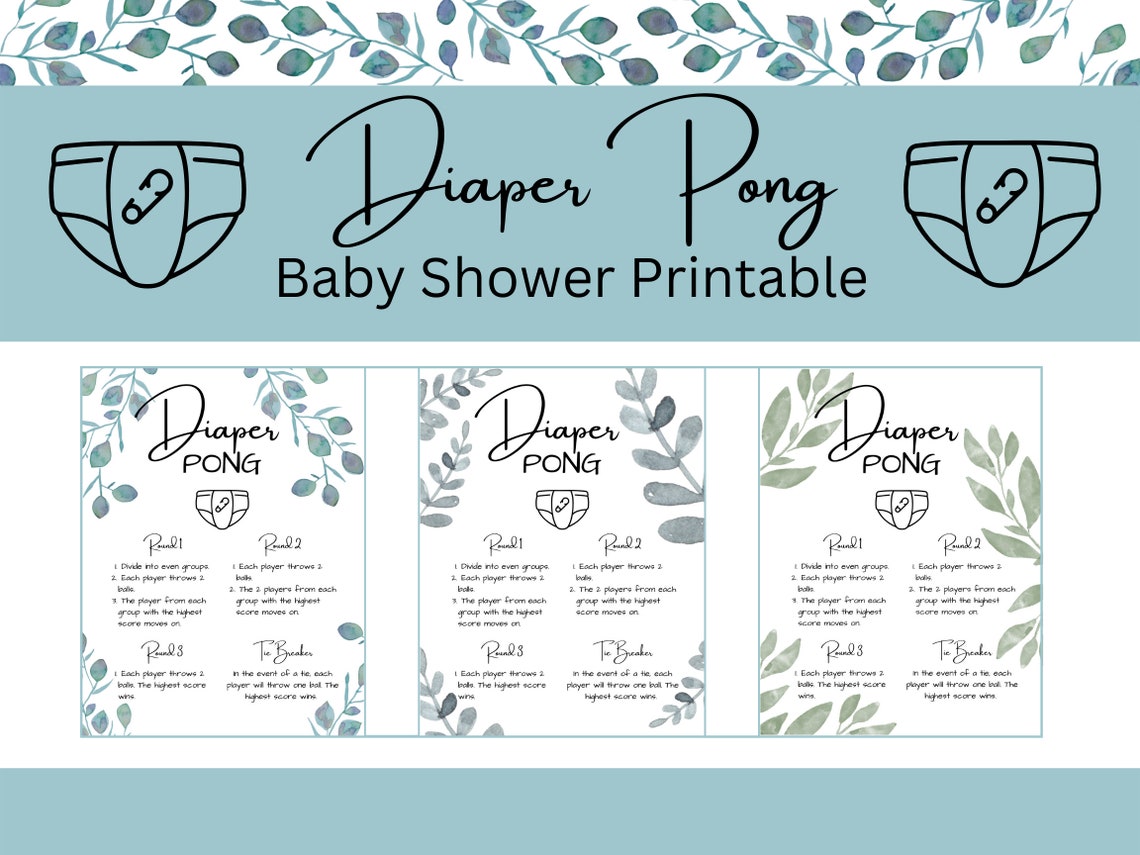 Diaper Pong Game Table Sign, Baby Shower Games, Baby Shower Activity ...