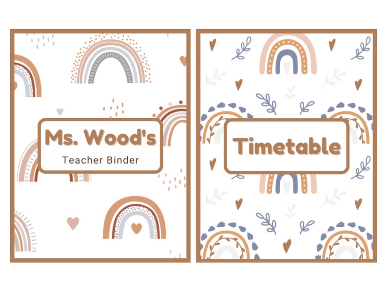 Boho Rainbow Binder Covers, Earthy Classroom, Brown Beige Teacher ...