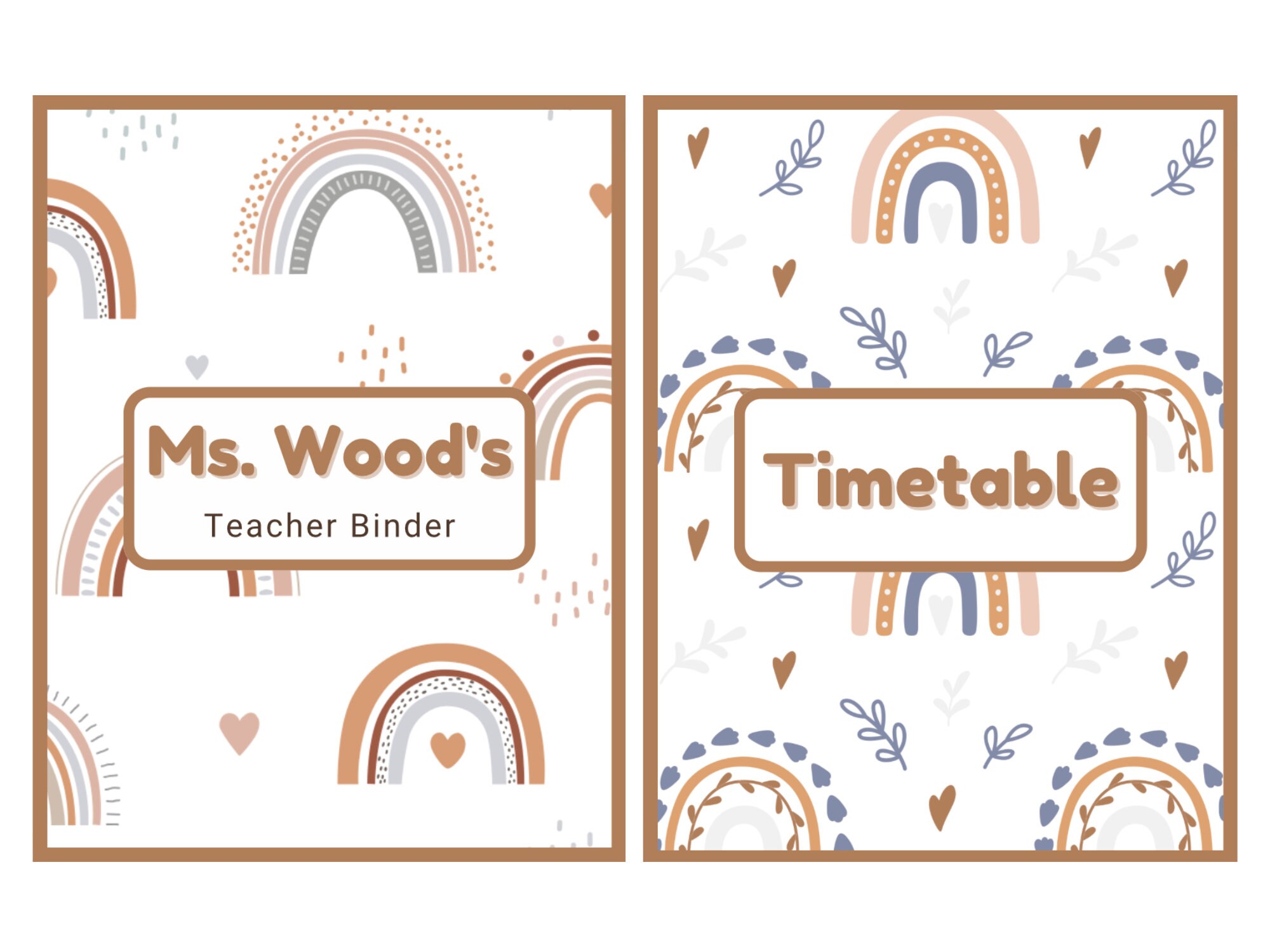 Boho Rainbow Binder Covers, Earthy Classroom, Brown Beige Teacher ...