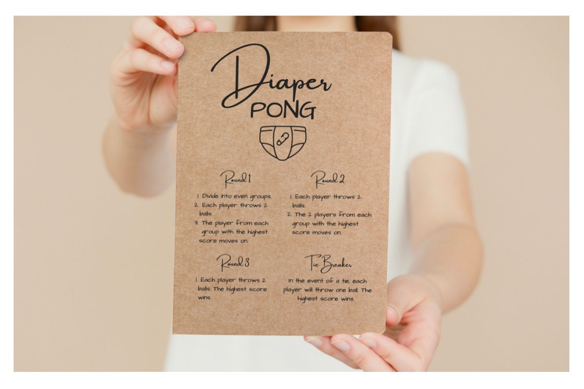 Diaper Pong Game Table Sign, Baby Shower Games, Baby Shower Activity ...
