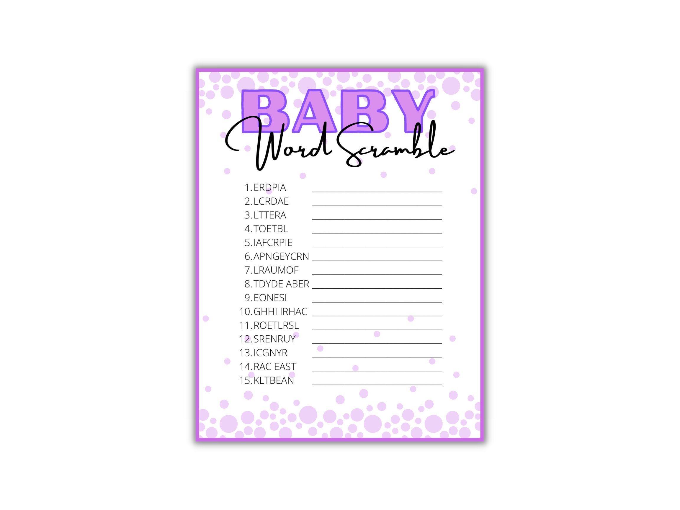 Baby Word Scramble, Baby Shower Game, Baby Shower Word Scramble, Baby ...