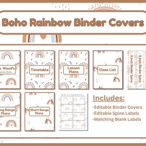 Boho Rainbow Binder Covers, Earthy Classroom, Brown Beige Teacher ...