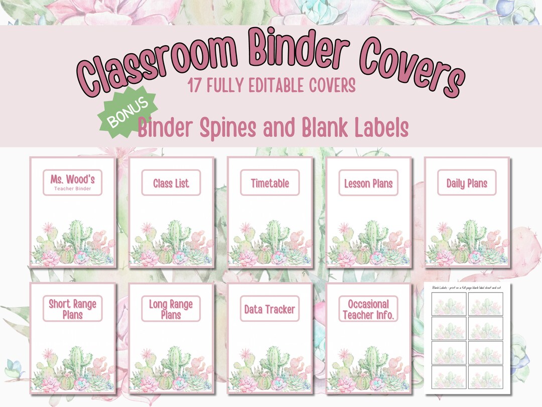 Cactus Binder Covers, Teachers Binder Decor, Classroom Decor, Cactus ...