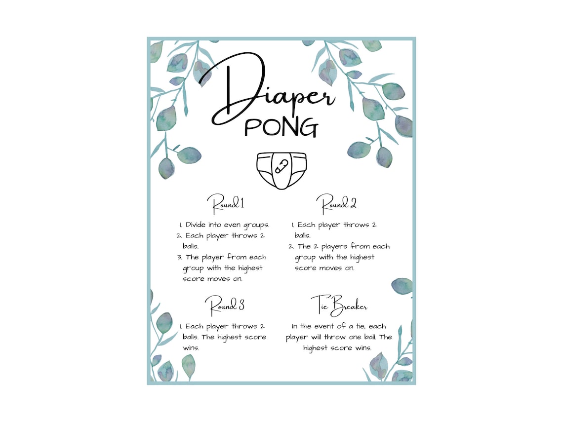 Diaper Pong Game Table Sign, Baby Shower Games, Baby Shower Activity ...