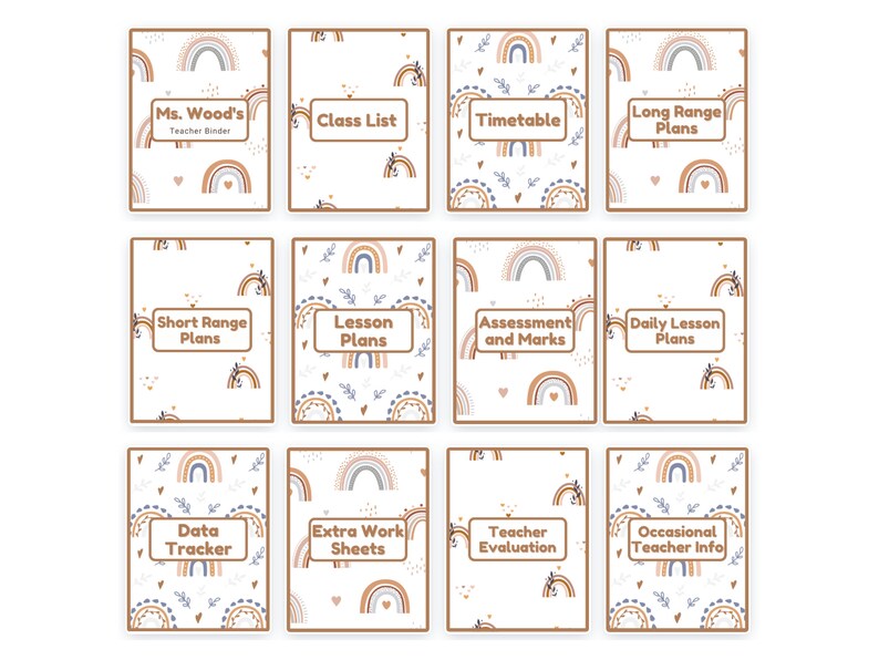 Boho Rainbow Binder Covers, Earthy Classroom, Brown Beige Teacher ...