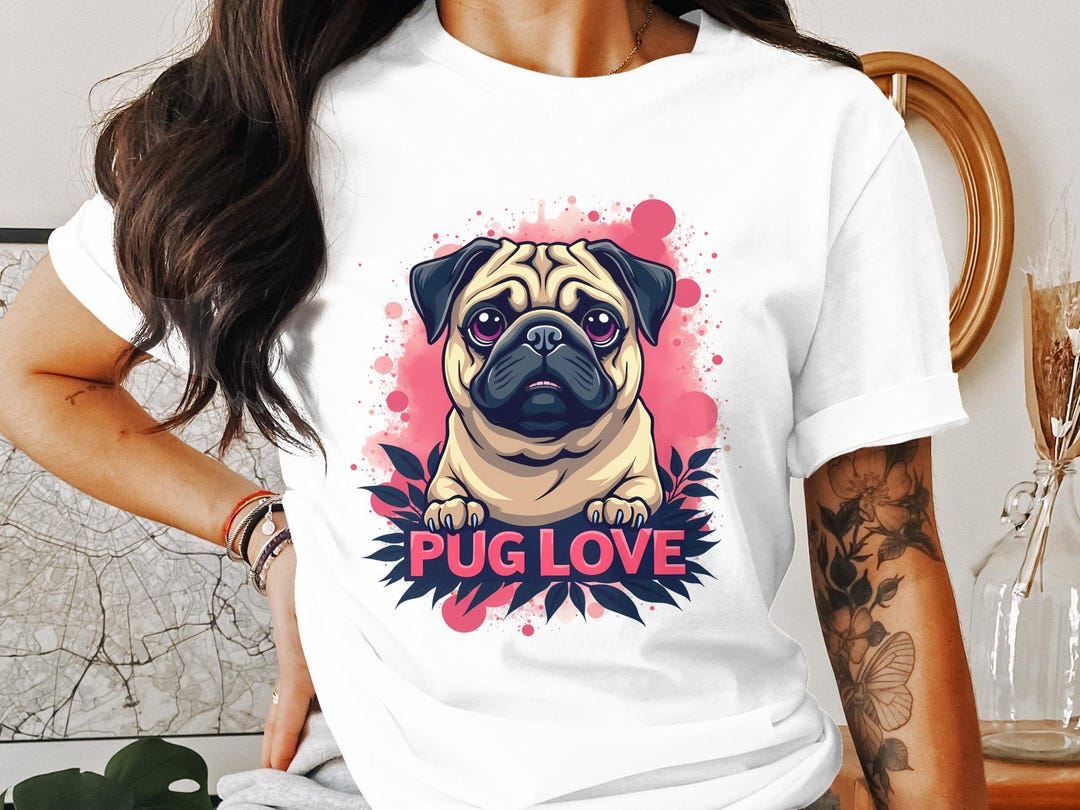 Cute Pug Love Digital Art, Adorable Pug Illustration, Pug Lover Print ...