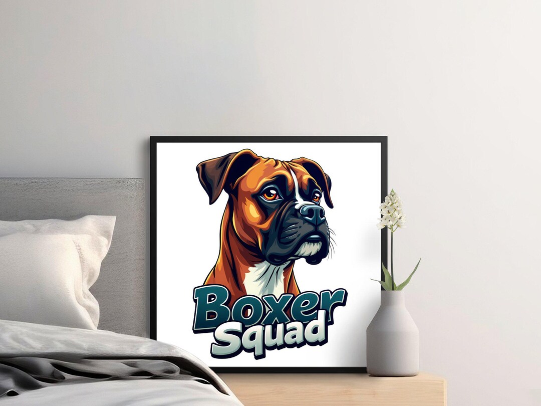 Boxer Squad Digital Art, Dog Lover Wall Art, Boxer Dog Illustration ...
