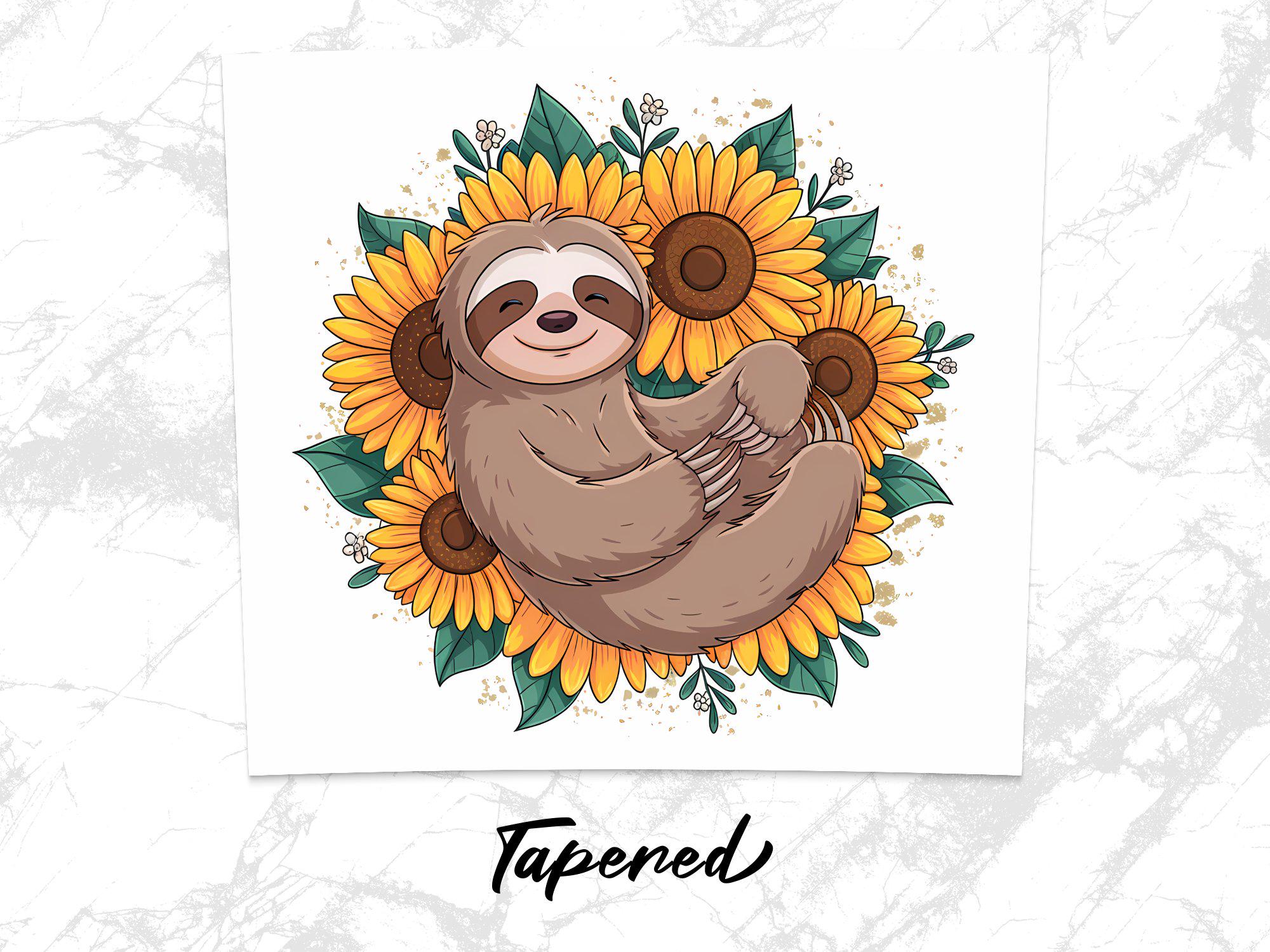 Cute Sloth Digital Art With Sunflowers Tumbler Wrap Sublimation Instant ...