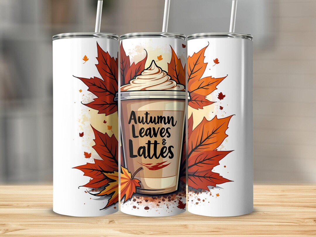 Autumn Leaves and Lattes Digital Art Print, Fall Season Coffee Cup ...