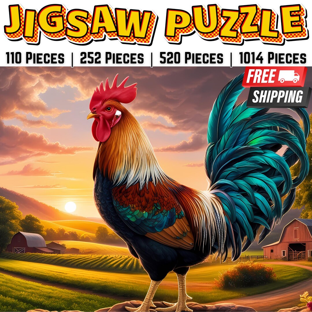 Colorful Rooster Farm Scene Jigsaw Puzzle, 110 252 520 1014 Piece ...