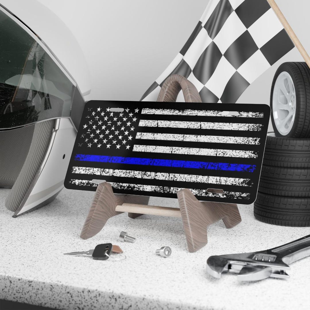 Thin Blue Line, American Flag Vanity Plate, Distressed Patriotic Car ...