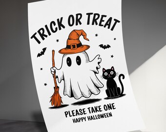 Trick or Treat Please Take One Sign, Halloween Party Decor, Candy Sign ...