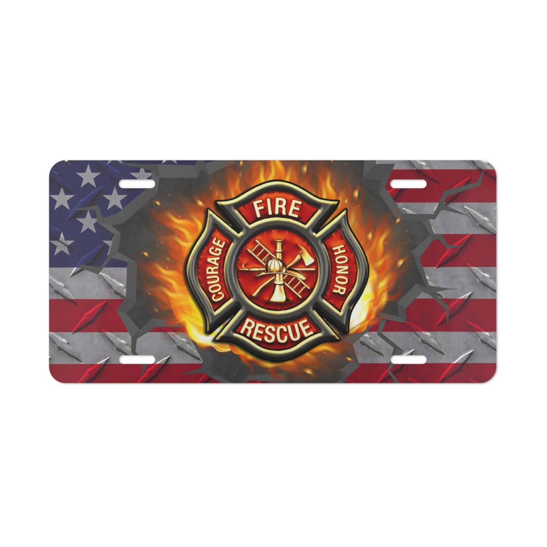 Firefighter License Plate: American Flag, Courage Honor Rescue - Etsy