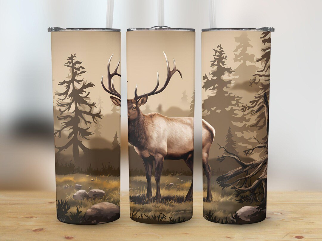Elk in Forest Digital Art Print, Nature Wildlife Wall Art, Rustic Home ...