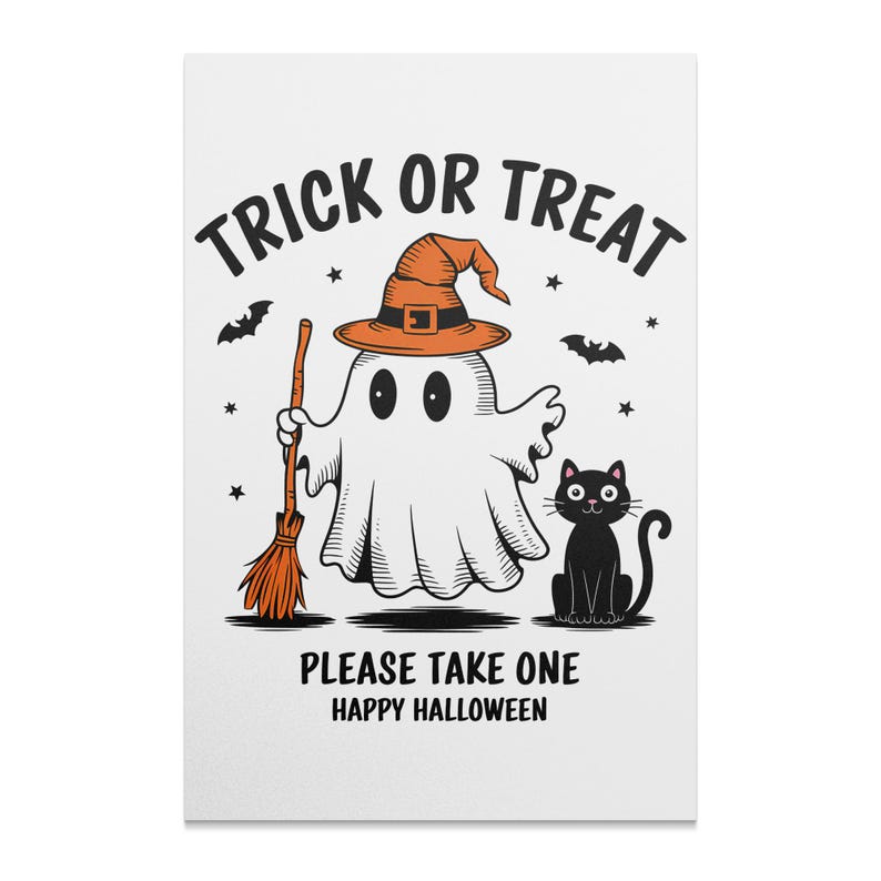 Trick or Treat Sign: Ghost, Cat Halloween Decor (printable) - Etsy UK