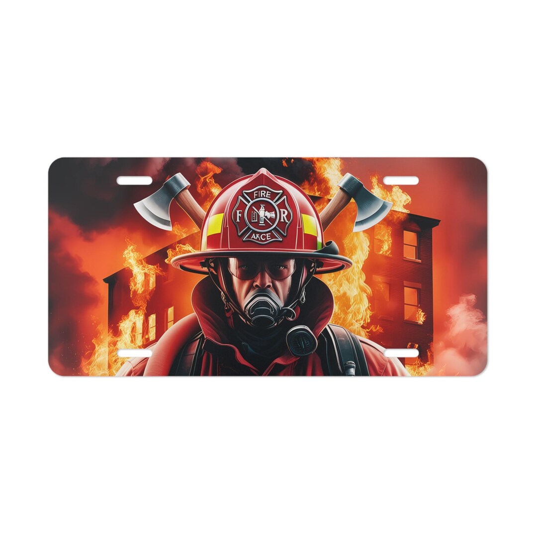Firefighter Themed Vanity Plate, Heroic Firefighter Design, Fire and ...