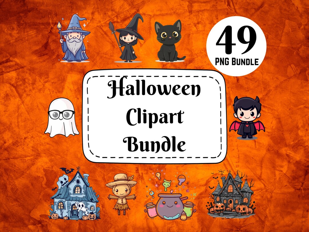 Halloween Clipart Bundle, 49 PNG Bundle, Digital Download, Cute ...