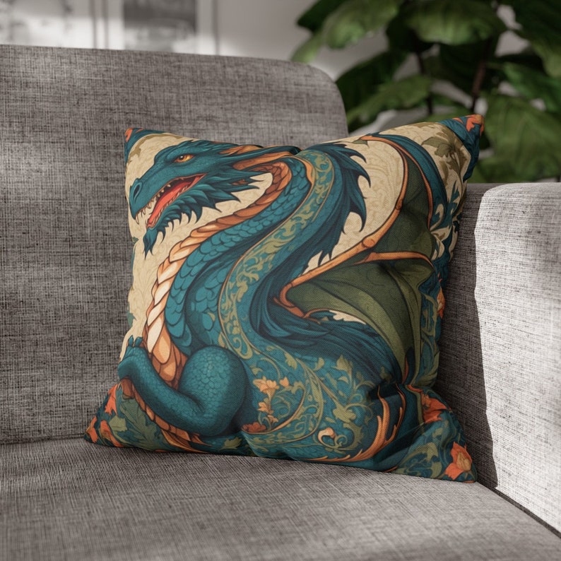 William Morris Dragon Pillow: Art Nouveau Decorative Cushion Cover - Etsy