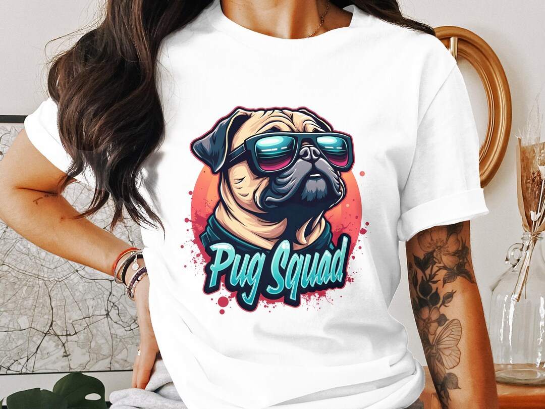 Cool Pug Dog Wearing Sunglasses Digital Art, Pug Squad Illustration, Cute Pug Graphic, Instant ...