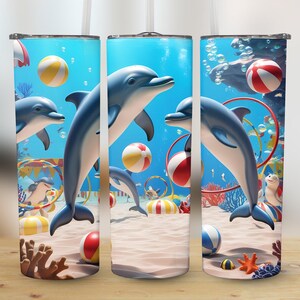 Dolphin Tumbler Wrap, Beach Dolphins, Digital Download, Ocean Theme ...