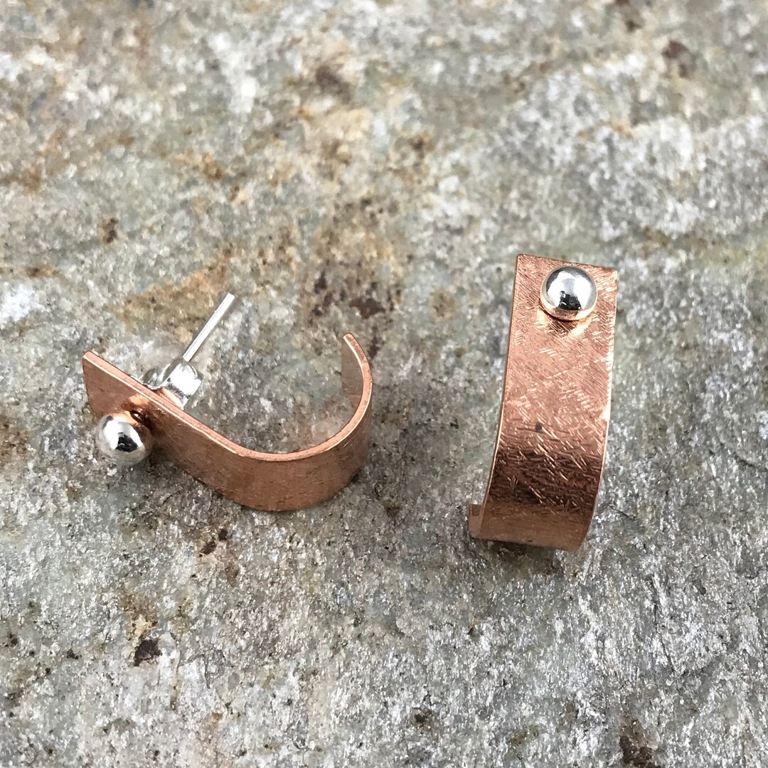 Copper J Hoop With Silver Post - Etsy