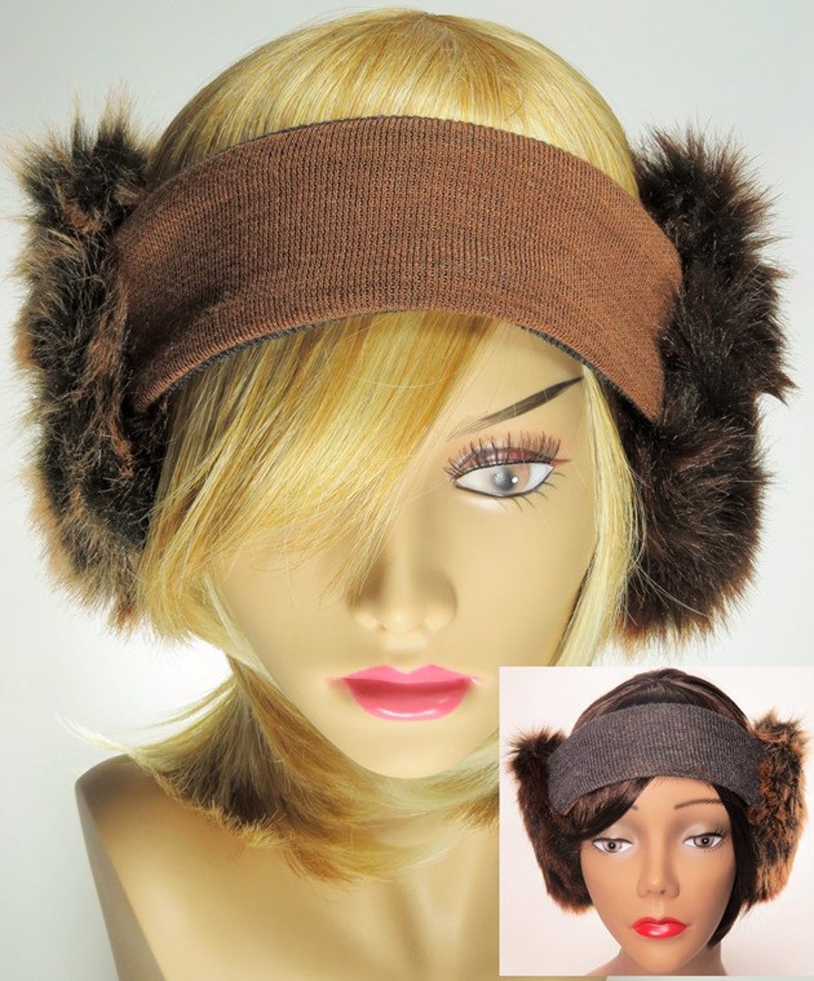 Two Bandies. Faux Fur Ear Warmers, Reversible. Headband Ear Muffs ...