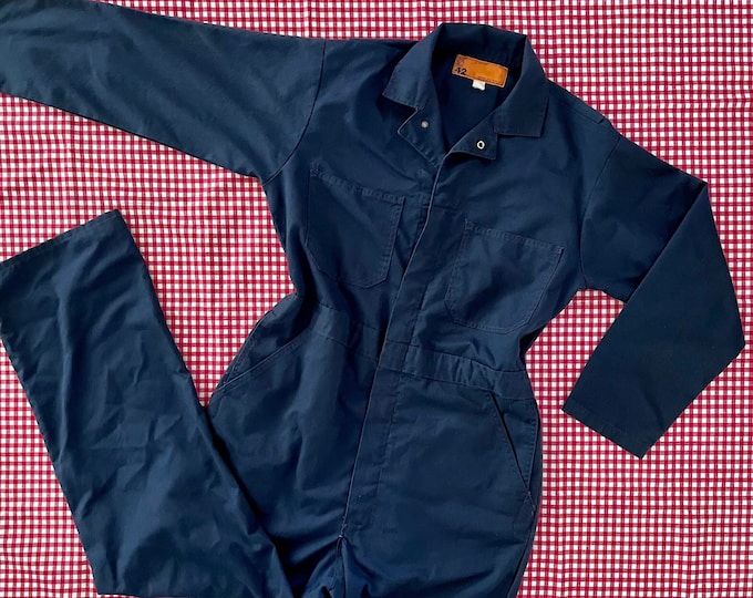 Vintage 1960s Coveralls // 60s Navy Blue Long-sleeve Workwear Jumpsuit ...