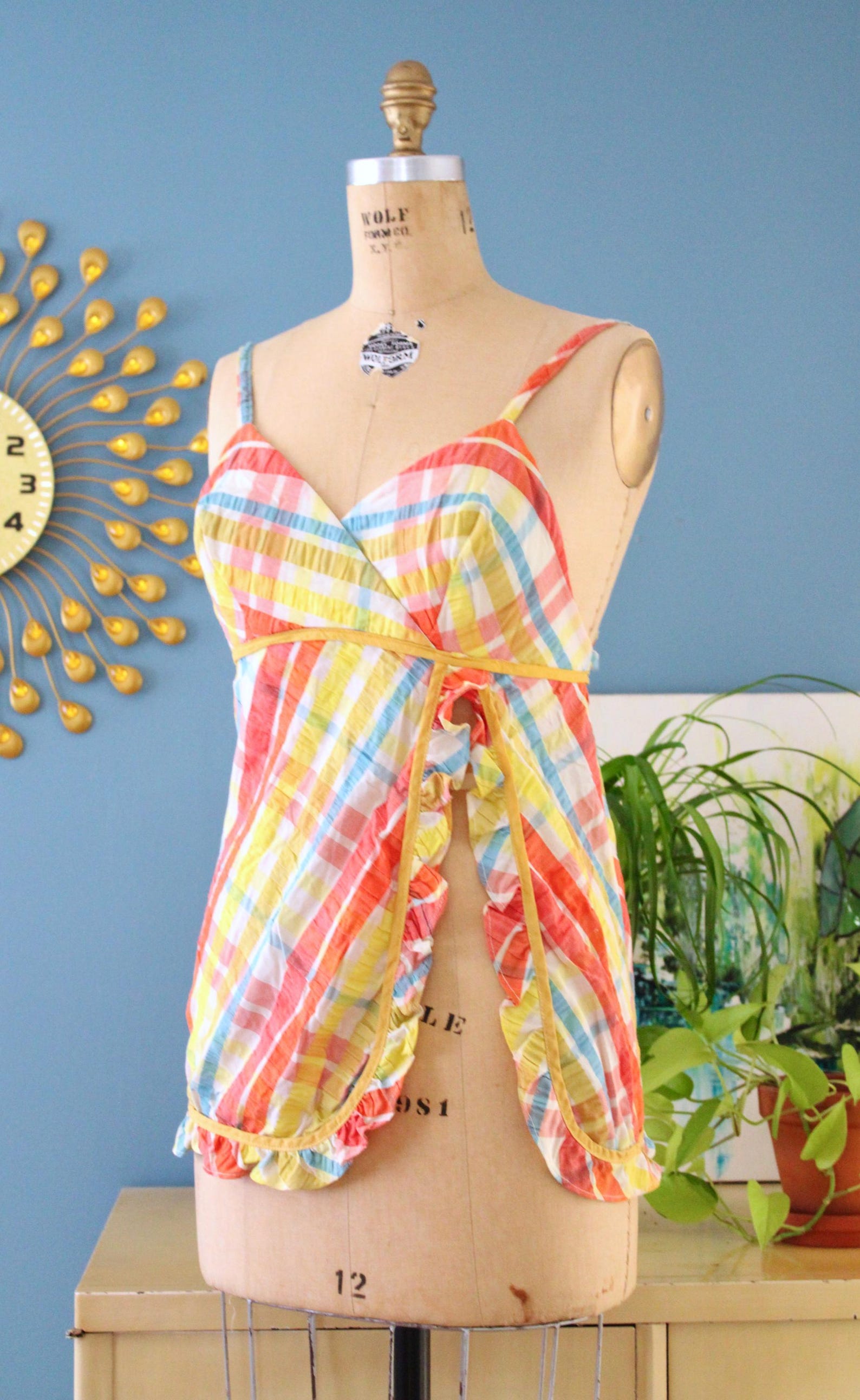 Vintage 1960s Top // 60s Rainbow Plaid Swimsuit or Tank Top With ...